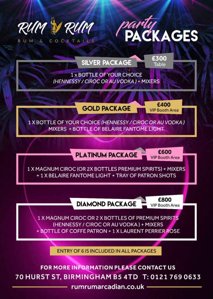 Booth Hire – Rumrum Arcadian – Birmingham's finest bar